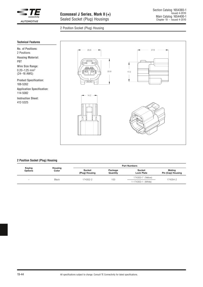 174352-2 | 070 ECONOSEAL MARK-2 PLUG 2P | TE Connectivity | MISUMI(ミスミ)