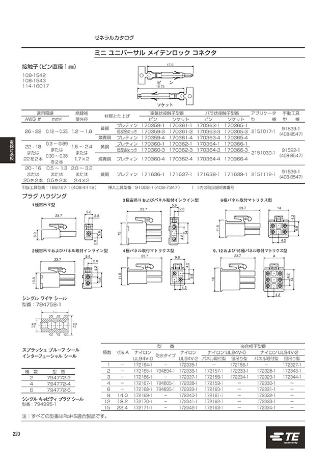 171639-1 | ミニ ユニバーサル メイテンロック コネクタ | TE Connectivity | MISUMI(ミスミ)