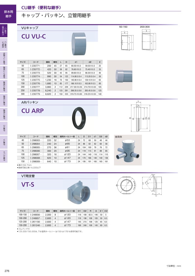 CUVU-C-100 | CU継手（便利な継手） VUキャップ CU VU-C | アロン化成 | MISUMI(ミスミ)