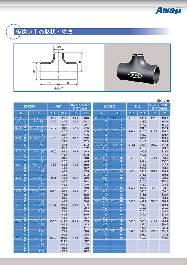 PT370-T-R-10B-6B-B-SCH40 | 溶接式管継手 径違いT | 淡路マテリア | MISUMI(ミスミ)