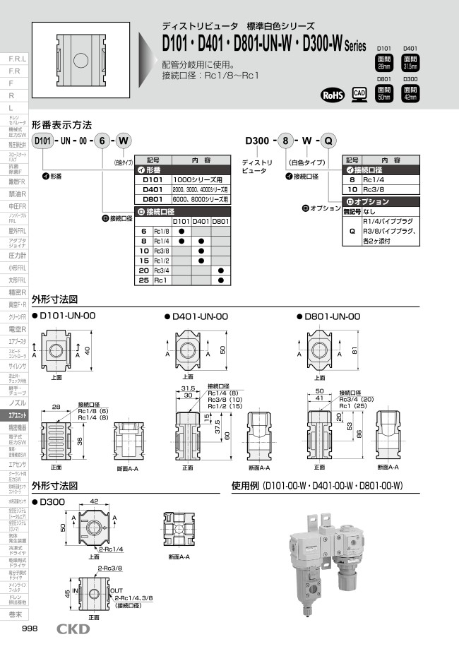 D401-00-8-W-B31W | ディストリビュータ D101・D401・D801シリーズ | CKD | MISUMI(ミスミ)