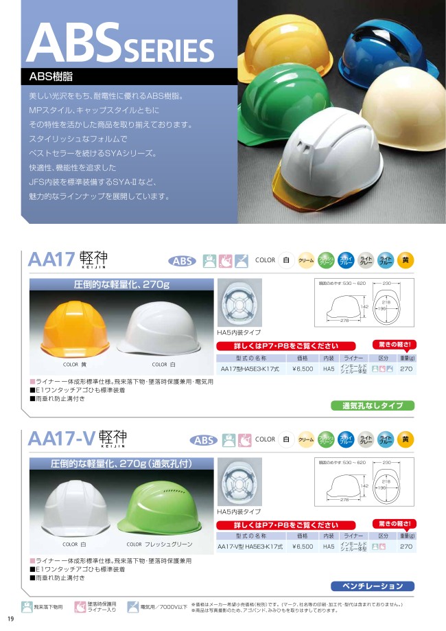 AA17-V-HA5E3-K17-WH | 超軽量ヘルメット（通気孔付・雨垂れ防止溝付・衝撃吸収ライナー付）AA17-V-HA5E3-K17 | DICプラスチック | MISUMI(ミスミ)