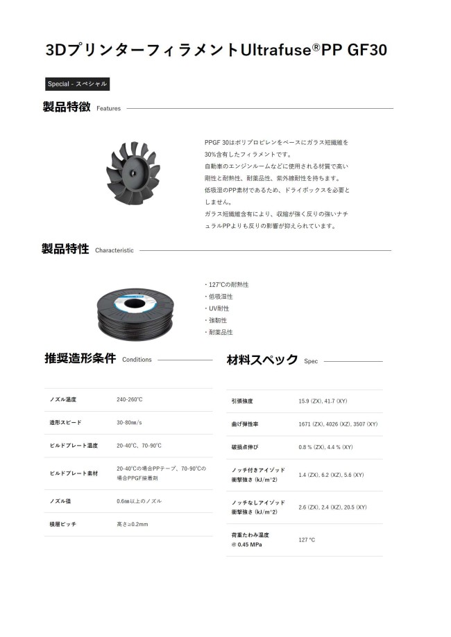 Ultrafuse PP GF30 フィラメント（1.75mm） | BASF | MISUMI(ミスミ)