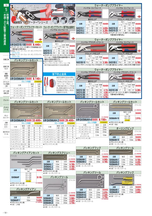 180mm/250mm 2本組ウォーターポンププライヤー EA531E-100 | エスコ | MISUMI(ミスミ)