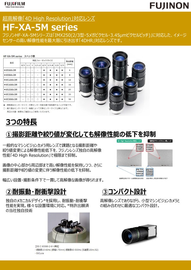 超高解像対応レンズ HF-XA-5Mシリーズ | 富士フイルム | MISUMI(ミスミ)