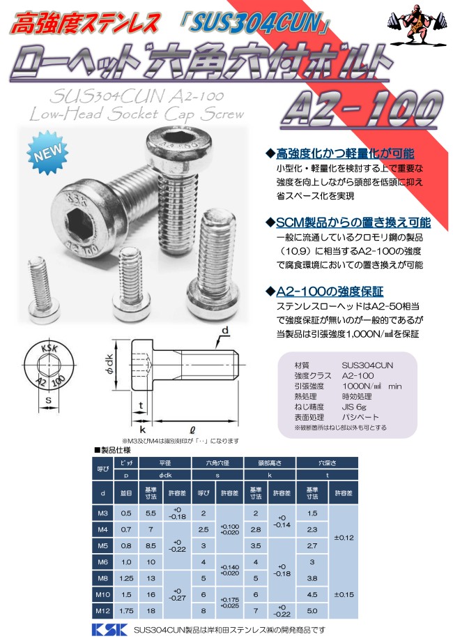 SUS304CUN ローヘッド六角穴付ボルト A2-100 | 藤本産業 | MISUMI(ミスミ)