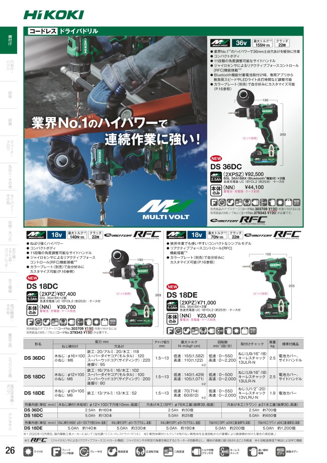 DS18DE (2XPZ) | 18V ドライバドリル DS18DE | HiKOKI(旧日立工機） | MISUMI(ミスミ)