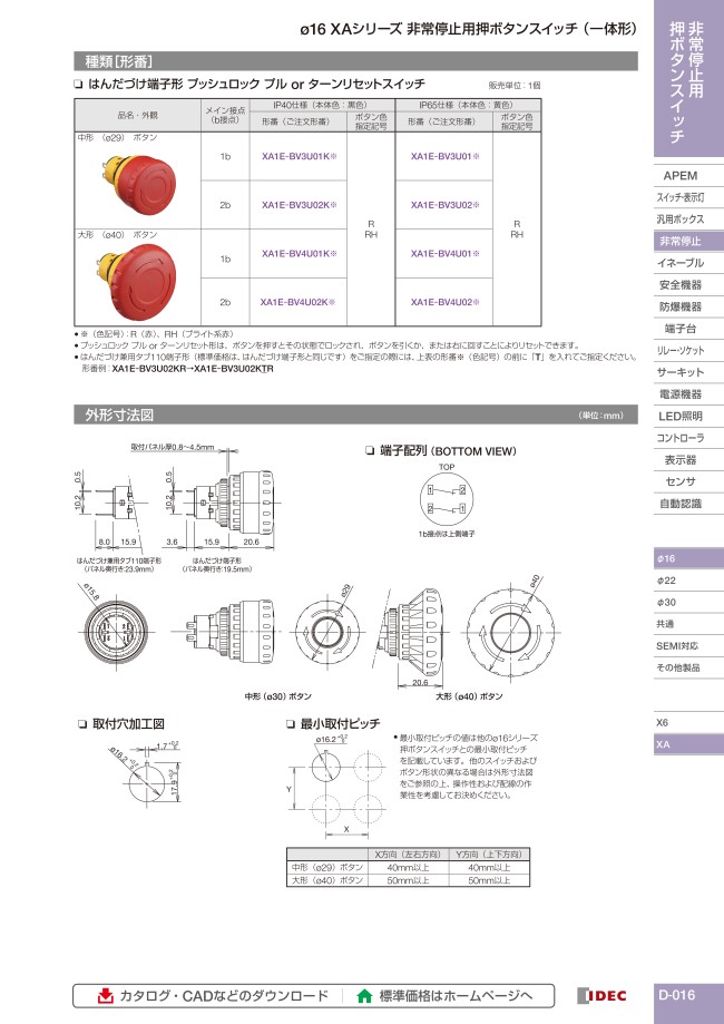 XA1E-BV302R | Φ16 XAシリーズ非常停止用スイッチ | IDEC | MISUMI(ミスミ)