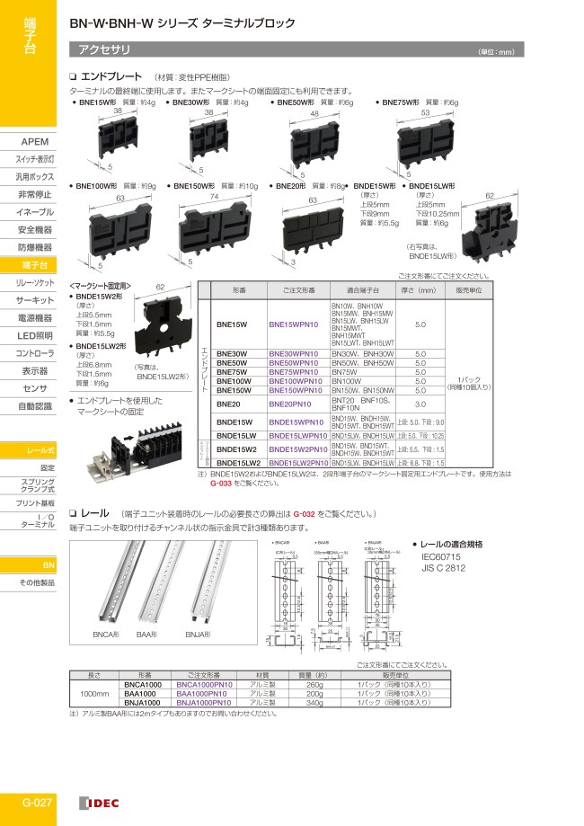 BNDE15W2PN10 | BN-W・BNH-Wシリーズターミナルブロックアクセサリ エンドプレート | IDEC | MISUMI(ミスミ)