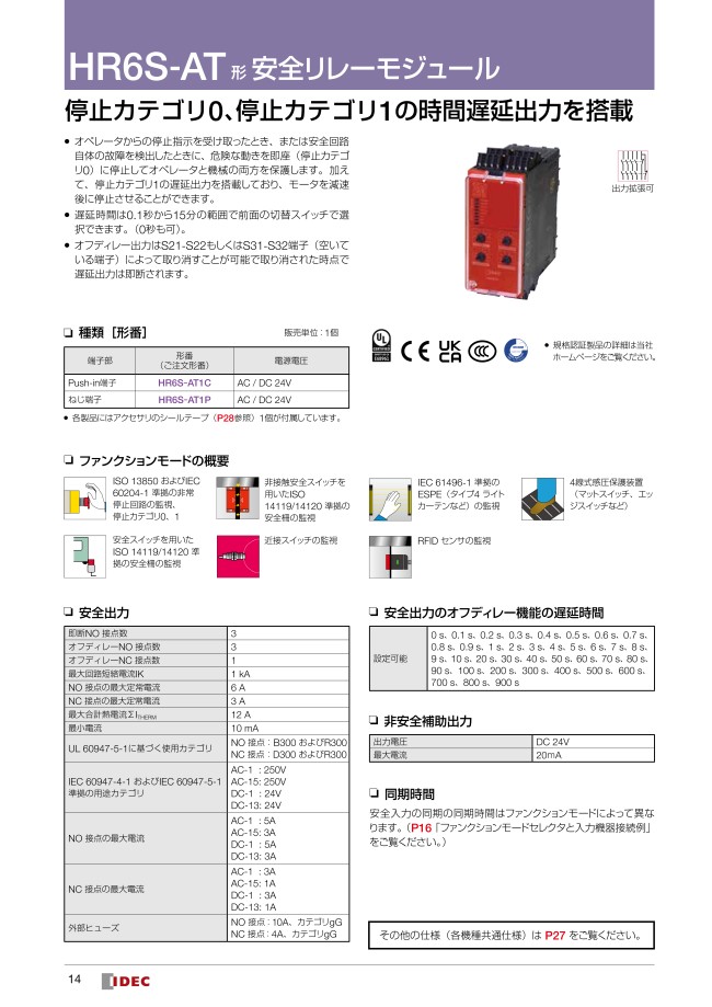 HR6S-AT形 安全リレーモジュール | IDEC | MISUMI(ミスミ)