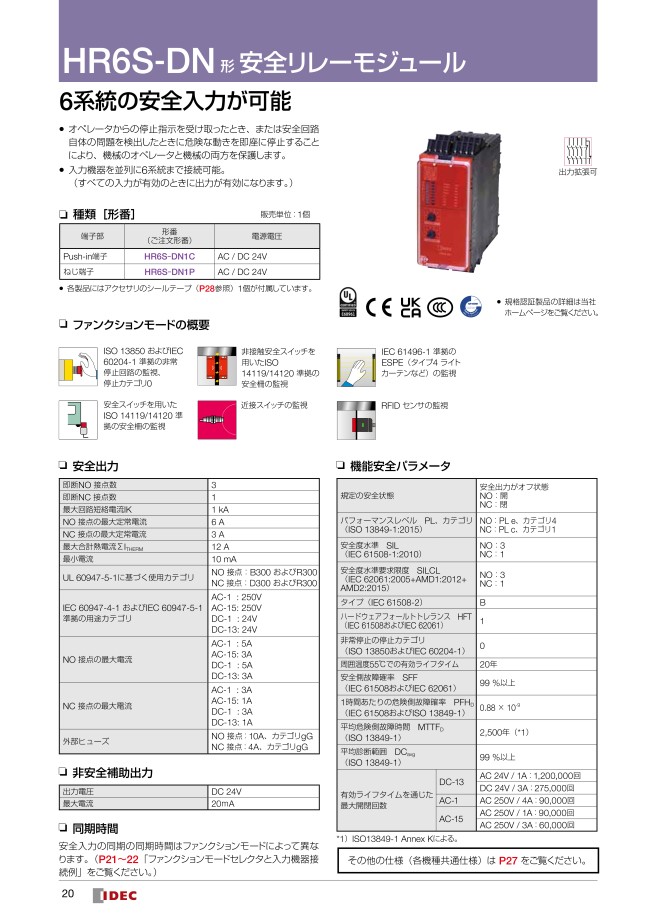 HR6S-DN形 安全リレーモジュール | IDEC | MISUMI(ミスミ)