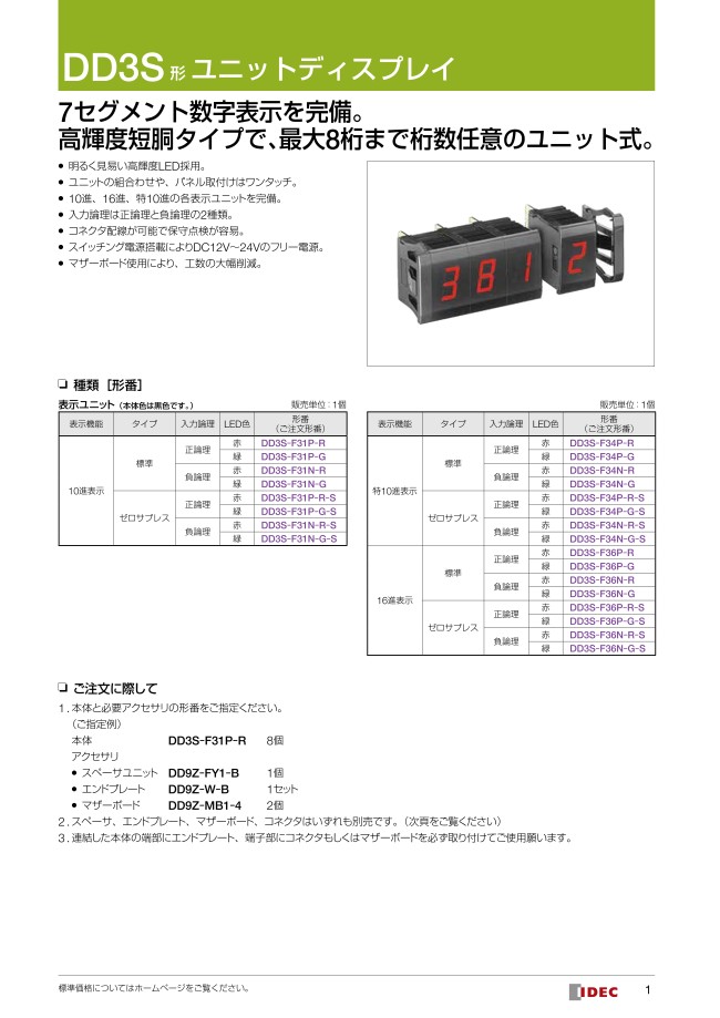 DD3S-F31N-R | DD3S形ユニットディスプレイ | IDEC | MISUMI(ミスミ)