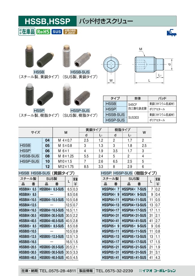 パッド付きスクリュー（HSSB・HSSP） | イマオコーポレーション | MISUMI(ミスミ)