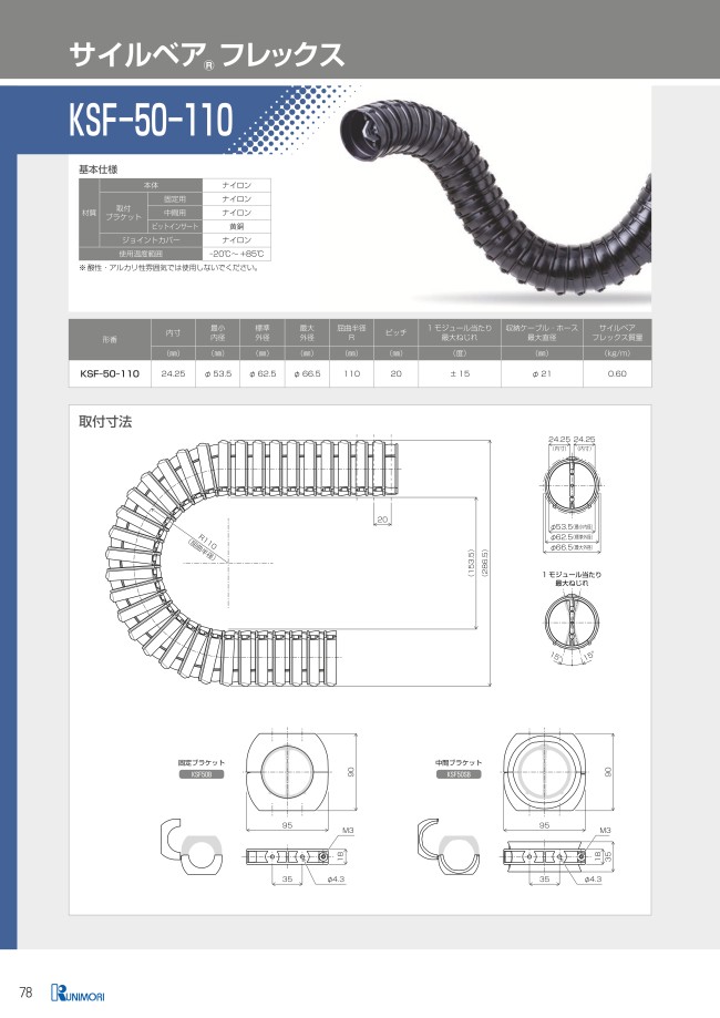 ケーブル・ホース案内保護装置 サイルベアフレックス KSF-50-110 | 国盛化学 | MISUMI(ミスミ)