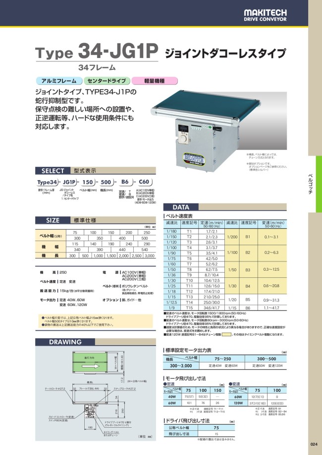 (2ページ目)型番 | ベルゴッチTYPE34 ジョイントダコーレスモデルのベルトコンベア | マキテック | MISUMI(ミスミ)