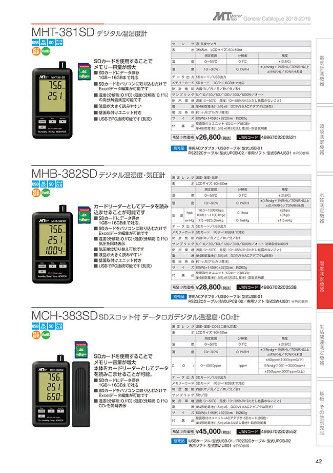 MHB-382SD | デジタル温湿度・気圧計 MHB-382SD | マザーツール | MISUMI(ミスミ)