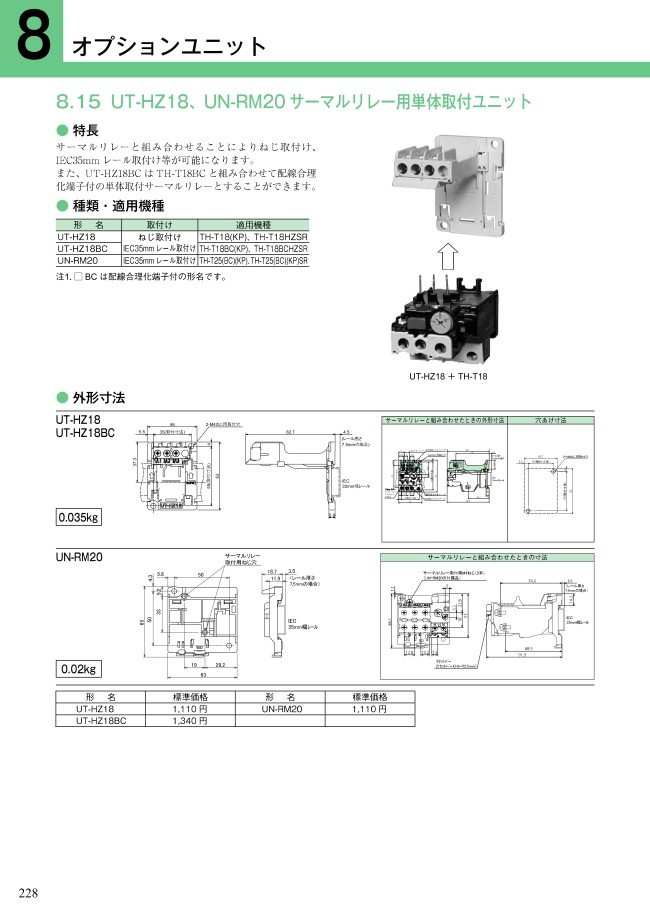 UN-RM20 | MS-Nシリーズ 単体取付ユニット ボトムオン TH-T25用 | 三菱電機 | MISUMI(ミスミ)