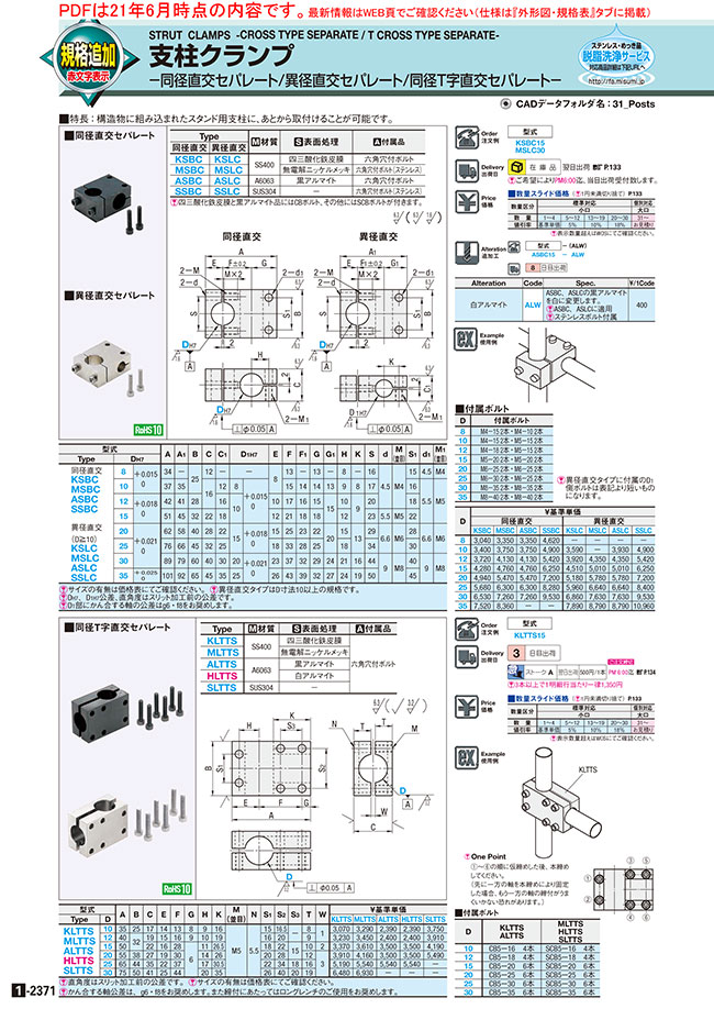 (2ページ目)型番 | 支柱クランプ 同径・異径直交セパレートタイプ | ミスミ | MISUMI(ミスミ)