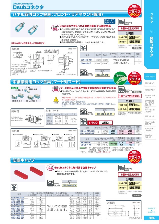 D20418-2F | 【日本航空電子工業】製商品 Dsubｺﾈｸﾀ パネル取付ロック金具（フロント リアマウント兼用） | ミスミ ...