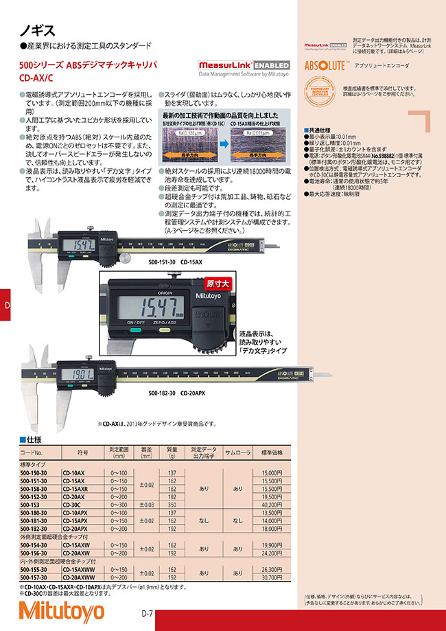 CD-15AX | ノギス 500シリーズ ABSデジマチックキャリパ CD-AX | ミツトヨ | ミスミ | 469-7464