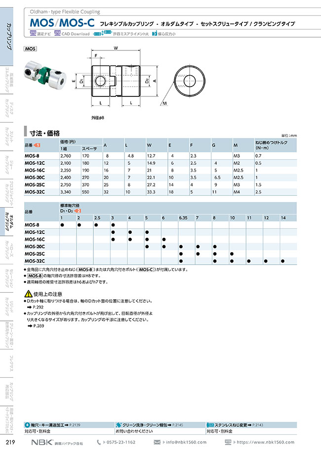 MOS-12C-4-5 | MOS フレキシブルカップリング オルダムタイプ | 鍋屋バイテック | MISUMI(ミスミ)