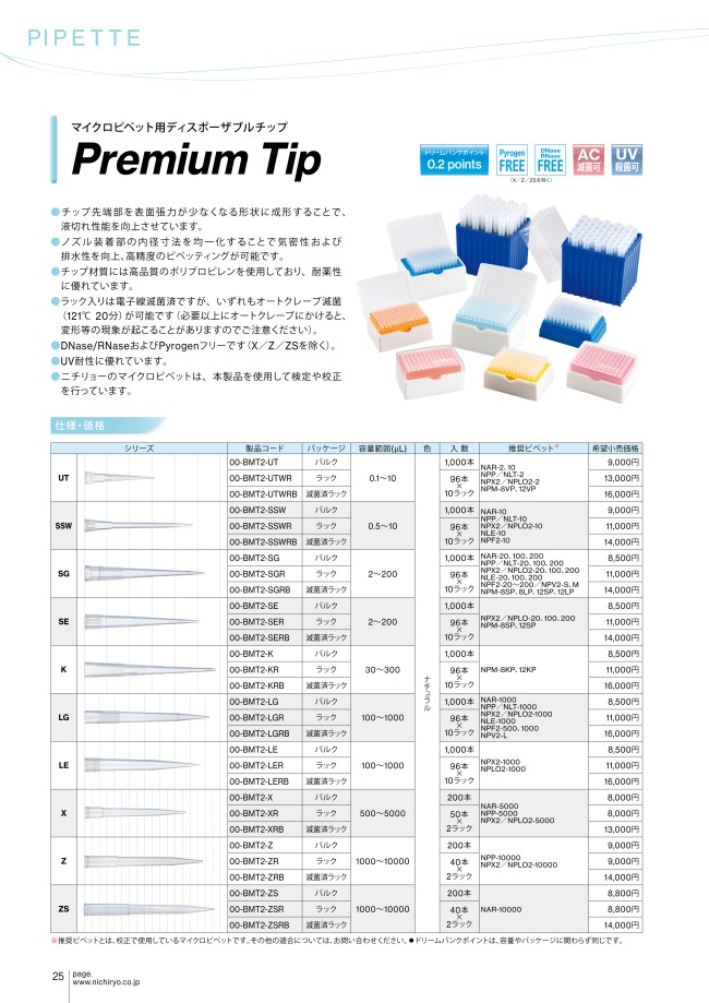 00-BMT2-X | ディスポーザブル プレミアムチップ | ニチリョー | MISUMI(ミスミ)