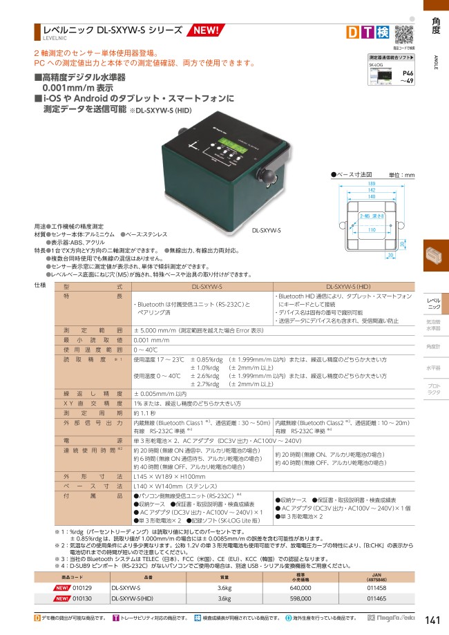 デジタル水準器レベルニック DL-SXYW-Sシリーズ | 新潟精機（SK） | MISUMI(ミスミ)