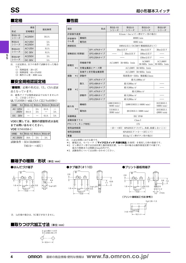 SS-01GL2 | 超小形基本スイッチ SS | オムロン | MISUMI(ミスミ)
