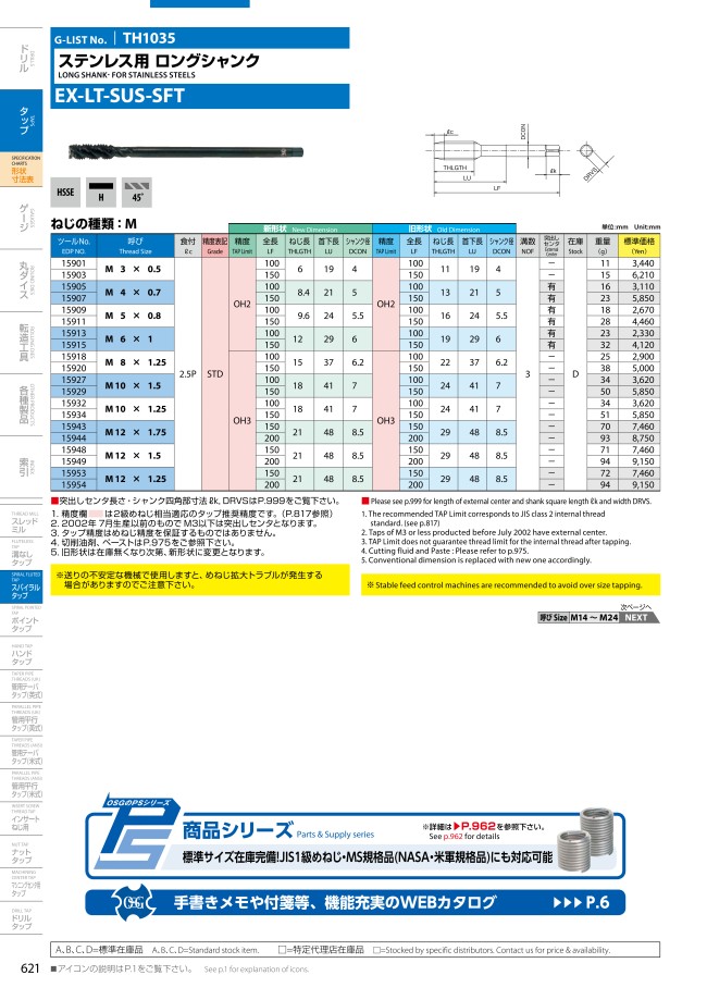 スパイラルタップシリーズ ステンレス用 ロングシャンク EX-LT-SUS-SFT | オーエスジー | MISUMI(ミスミ)