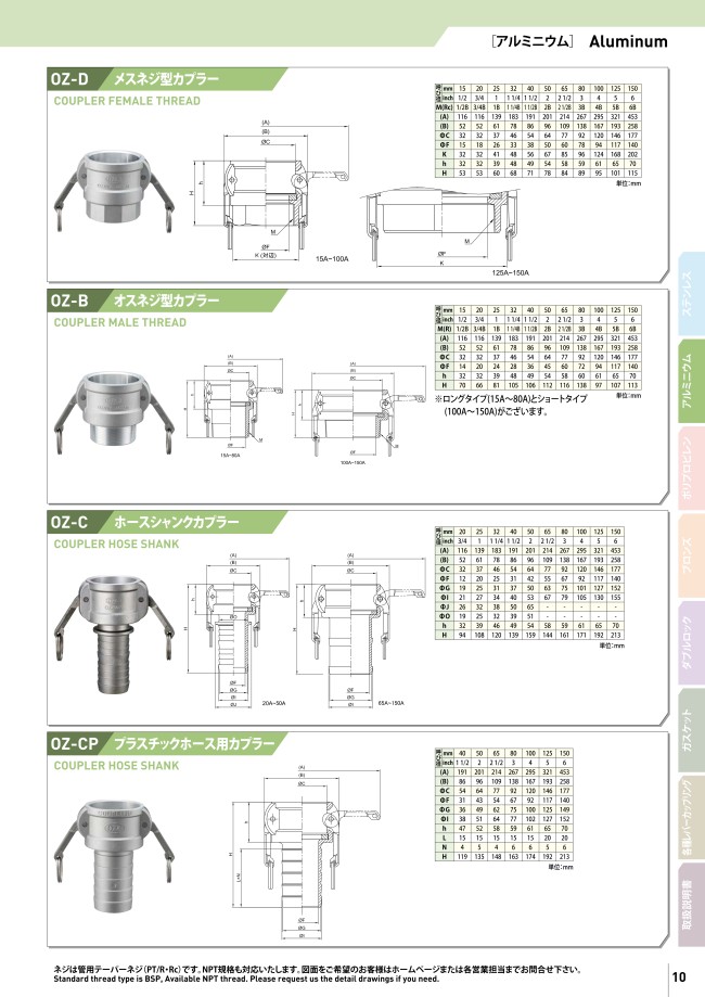 OZ-C-AL-2 | アルミ製レバーカップリング ホースシャンクカプラー OZ-C | 小澤物産 | MISUMI(ミスミ)