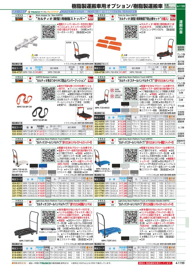 軽量樹脂製運搬車 カルティオ（折りたたみハンドルタイプ） MPK-720 | トラスコ中山 | MISUMI(ミスミ)