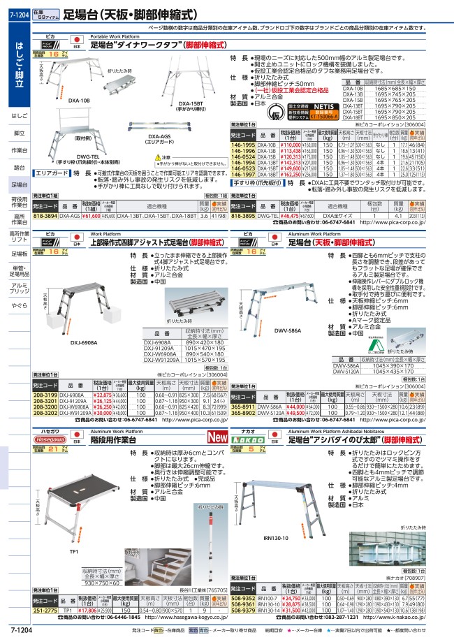 DXA-18BT | 可搬式作業台ダイナワークタフ DXA型 | ピカコーポレイション | ミスミ | 146-1997