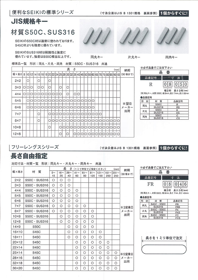 マシンキー 標準シリーズ（JIS B 1301） | セイキ製作所 | MISUMI(ミスミ)