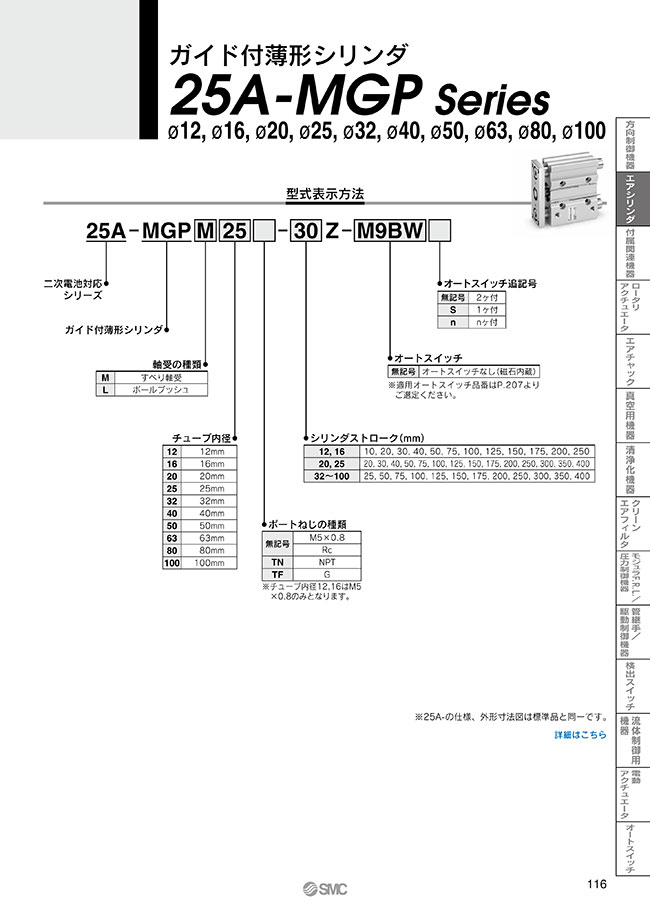 ガイド付薄形シリンダ 二次電池対応 25A-MGPシリーズ | SMC | MISUMI(ミスミ)