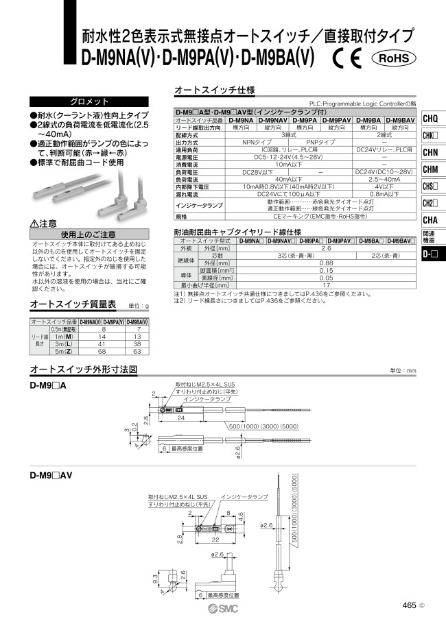 D-M9BASDPC | 耐水性2色表示式無接点オートスイッチ 直接取付 D-M9NA/V・D-M9PA/V・D-M9BA/V | SMC ...