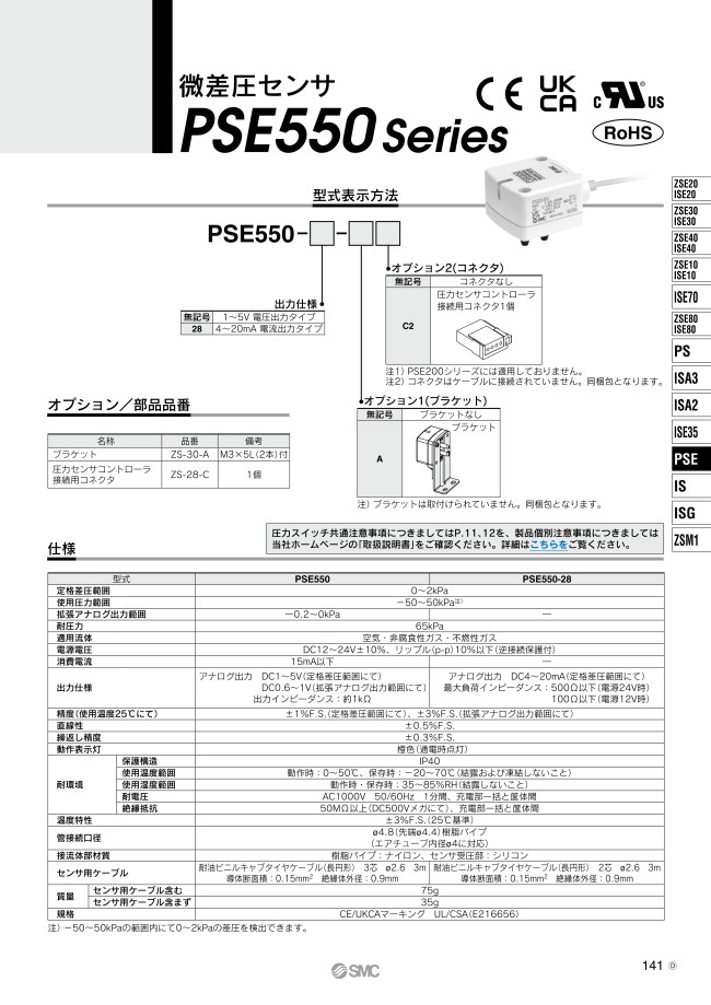 PSE550-AC2 | 微差圧センサ PSE550シリーズ | SMC | MISUMI(ミスミ)