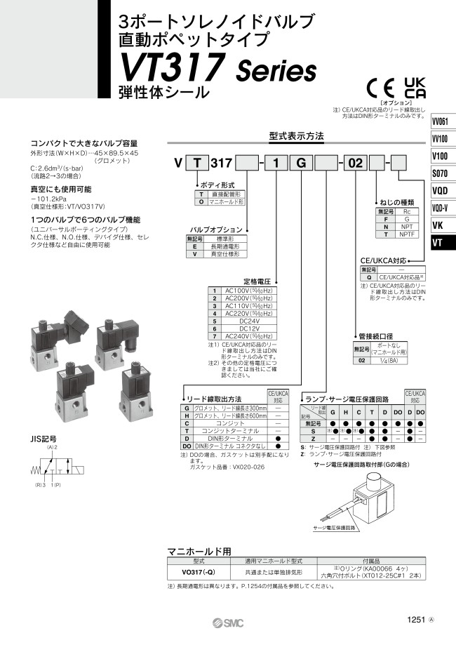 VT317V-5HS-02 | 3ポートソレノイドバルブ 直動ポペットタイプ 弾性体シール VT317シリーズ | SMC | MISUMI(ミスミ)