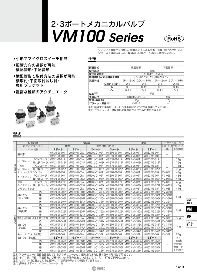 VM130-01-34BA | 2・3ポートメカニカルバルブ VM100シリーズ | SMC | MISUMI(ミスミ)