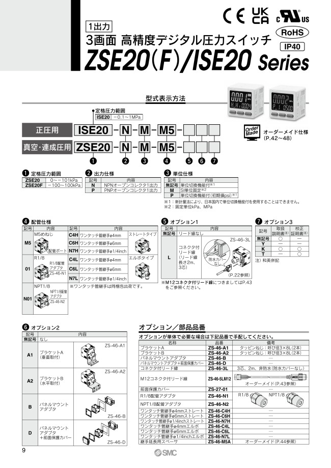 ZS-46-3L | 3画面 高精度デジタル圧力スイッチ ZSE20（F）・ISE20シリーズ | SMC | MISUMI(ミスミ)