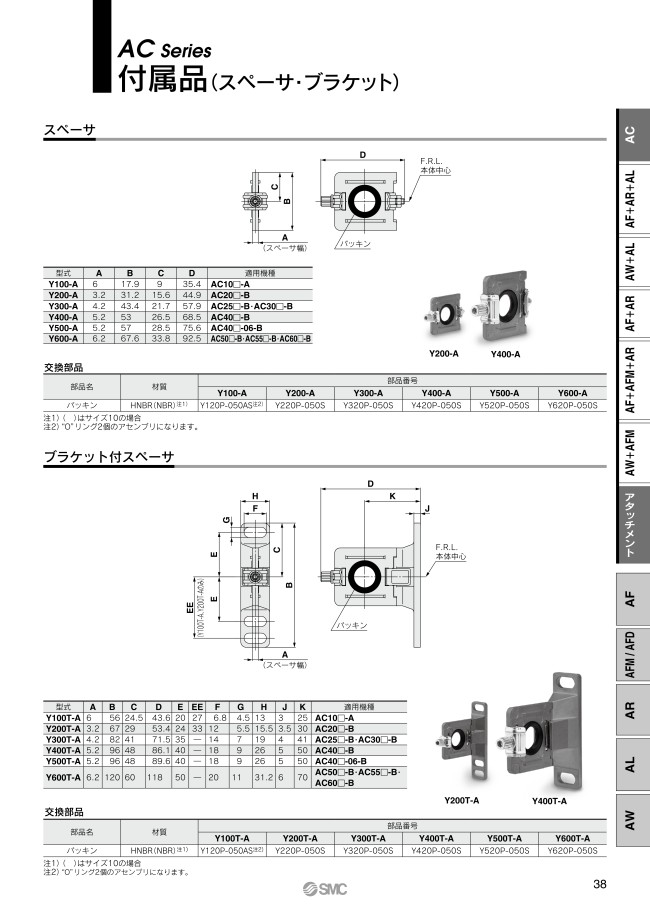 Y300T-A | エアコンビネーション ACシリーズ ブラケット付スペーサ SMC Y ｼﾘｰｽﾞ | SMC | MISUMI(ミスミ)