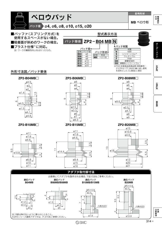 ベロウパッド ZP2シリーズ（J/MB/ZJタイプ） | SMC | MISUMI(ミスミ)