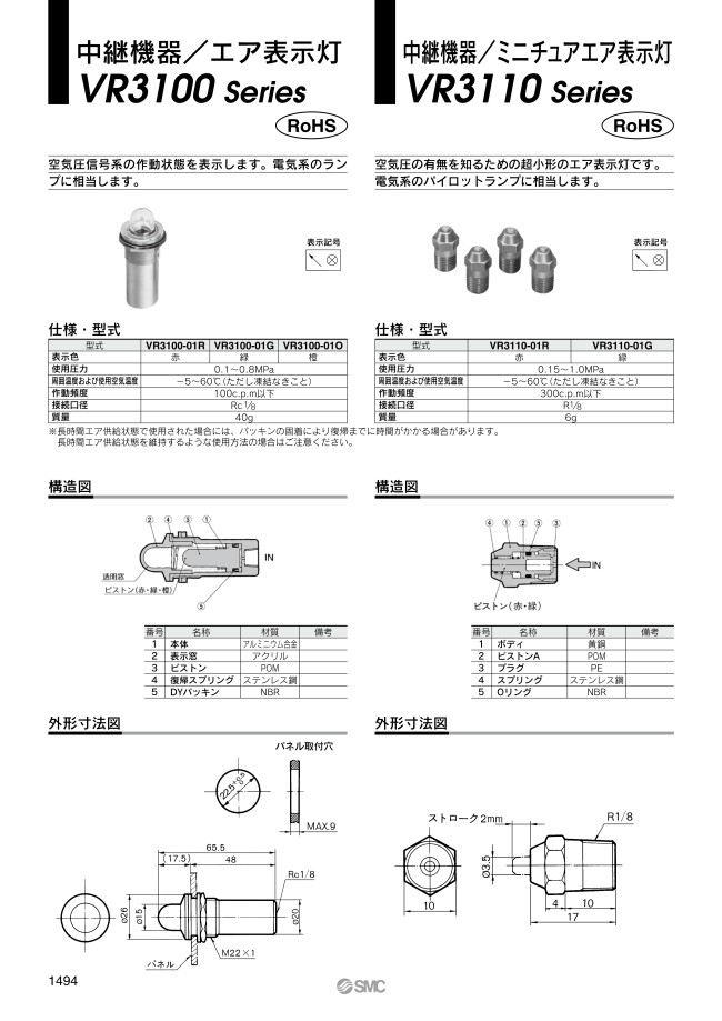 中継機器／エア表示灯 VR3100シリーズ | SMC | MISUMI(ミスミ)