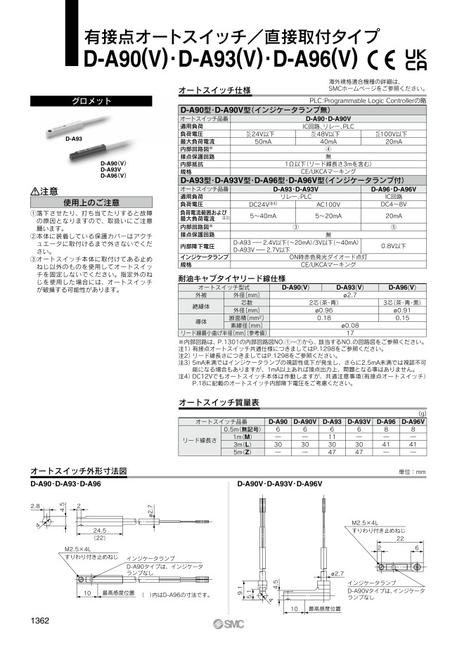 D-A93 | 有接点オートスイッチ 直接取付タイプ D-A90（V）・D-A93（V）・D-A96（V） | SMC | MISUMI(ミスミ)