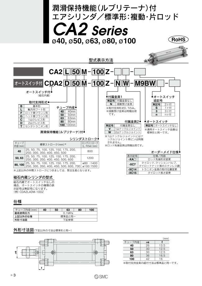 潤滑保持機能（ルブリテーナ）付 エアシリンダ 標準形 複動 片ロッド CA2シリーズ | SMC | MISUMI(ミスミ)