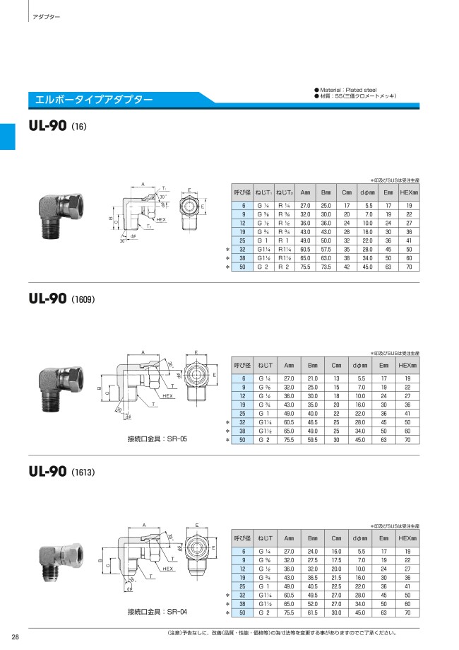 エルボータイプアダプター UL-90（1613） | 清水製作所 | MISUMI(ミスミ)