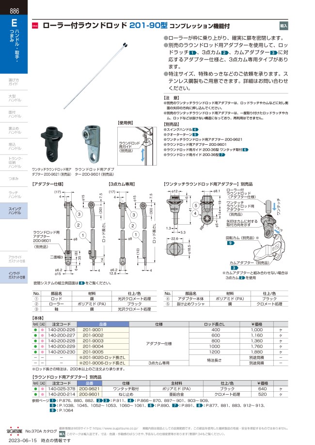 DIRAK ローラー付ラウンドロッド 201-90型 コンプレッション機能付 | スガツネ工業 | MISUMI(ミスミ)