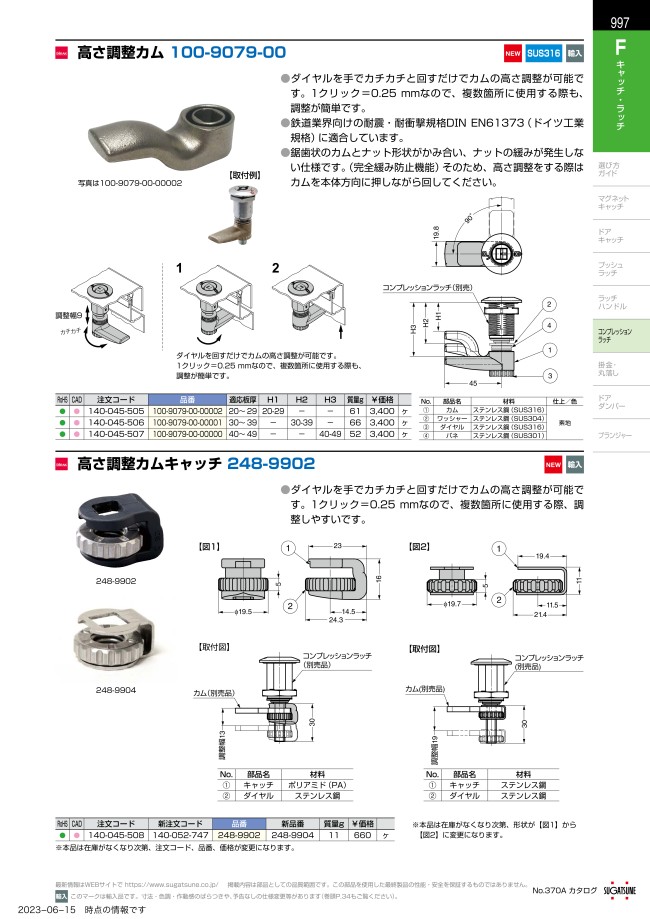 DIRAK 高さ調整カム 100-9079-00 | スガツネ工業 | MISUMI(ミスミ)