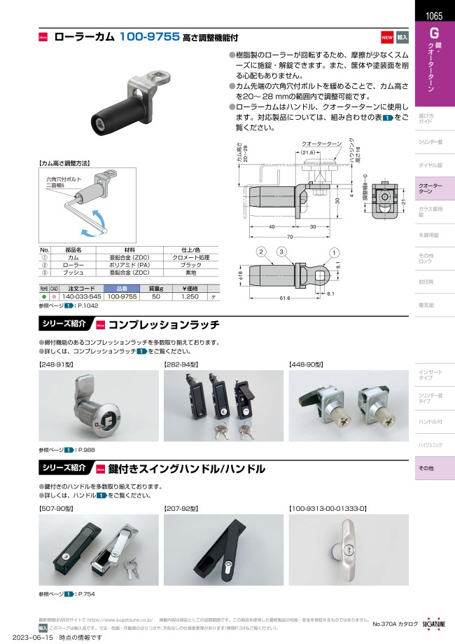DIRAK ローラーカム 100-9755 高さ調整機能付 | スガツネ工業 | MISUMI(ミスミ)