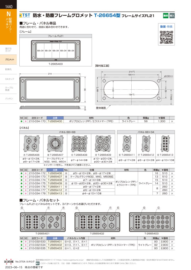 TST 防水・防塵フレームグロメット T-26654型 フレームサイズFL21 | スガツネ工業 | MISUMI(ミスミ)