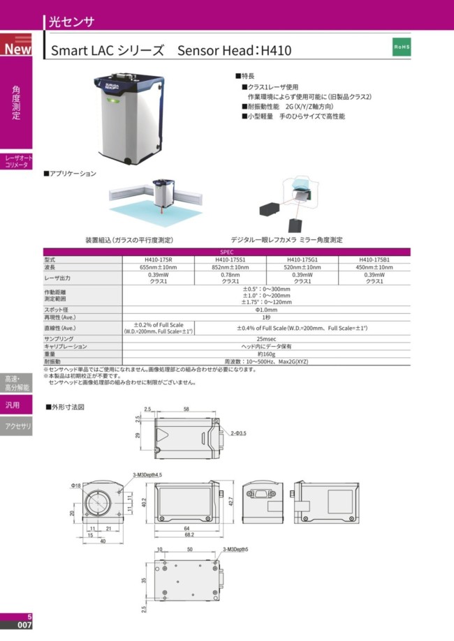 H410-175R | レーザオートコリメータSmart LACセンサヘッド（H410） | 駿河精機 | MISUMI(ミスミ)